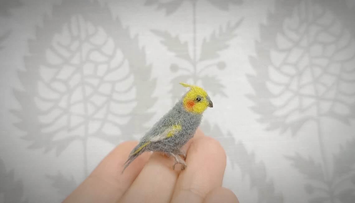 Corella Parrot Miniature, Felted Mini Bird, Collectible Dollhouse ...