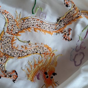 Vintage Hand Embroidered Dragon Robe Golden Dragon Chinese White Silk ...