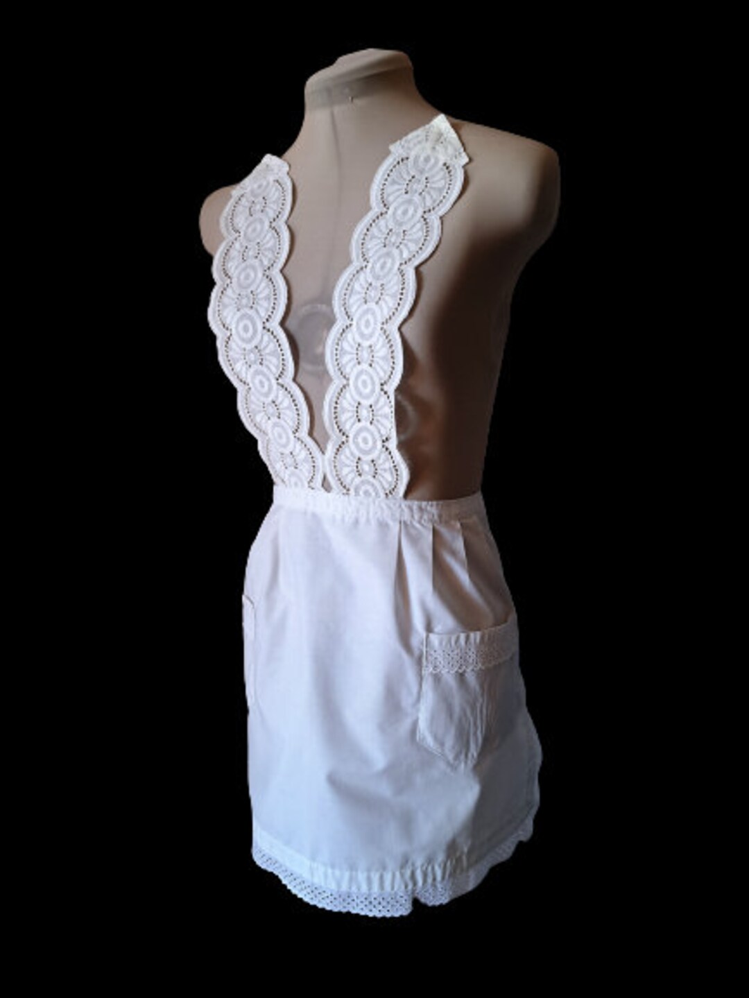 Vintage 50s Maid Apron, White Thin Cotton Apron, Lace Trim Apron ...