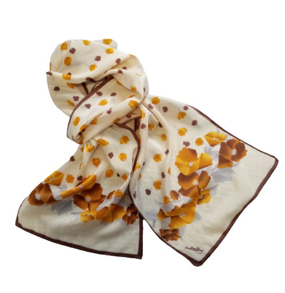 Jammers & Leufgen JL Silk Scarf Brown Yellow Floral Printed - Etsy