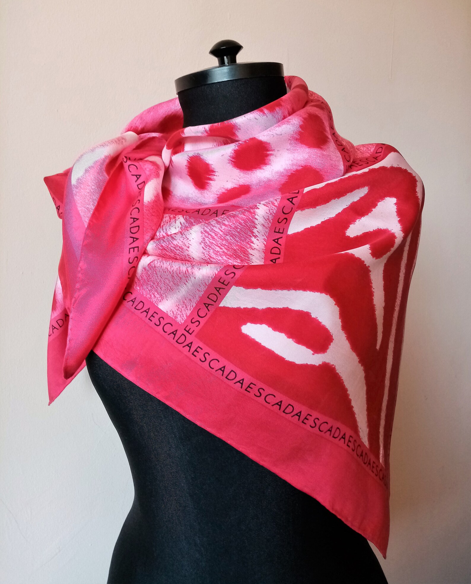 Escada Silk Scarf Red Coral White Animal Print Scarf Square - Etsy