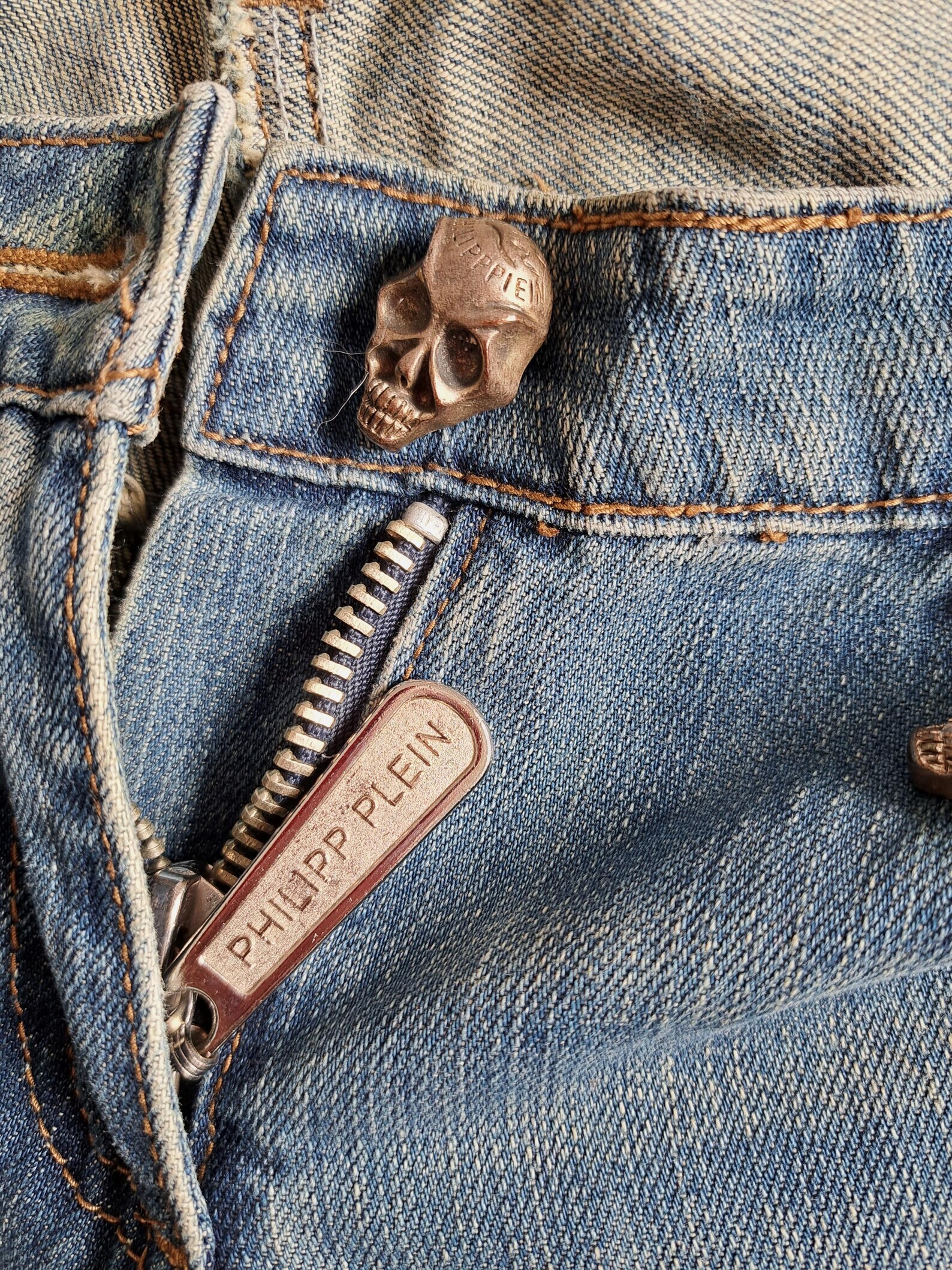 Philipp Plein Blue Jeans Straight Leg Skulls Jeans Vintage Made in ...
