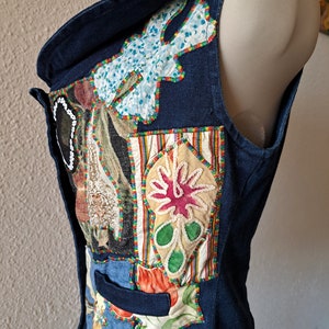 Women's Patchwork Denim Vest, Jean Vest Hippie Bohemian, Denim Vest ...