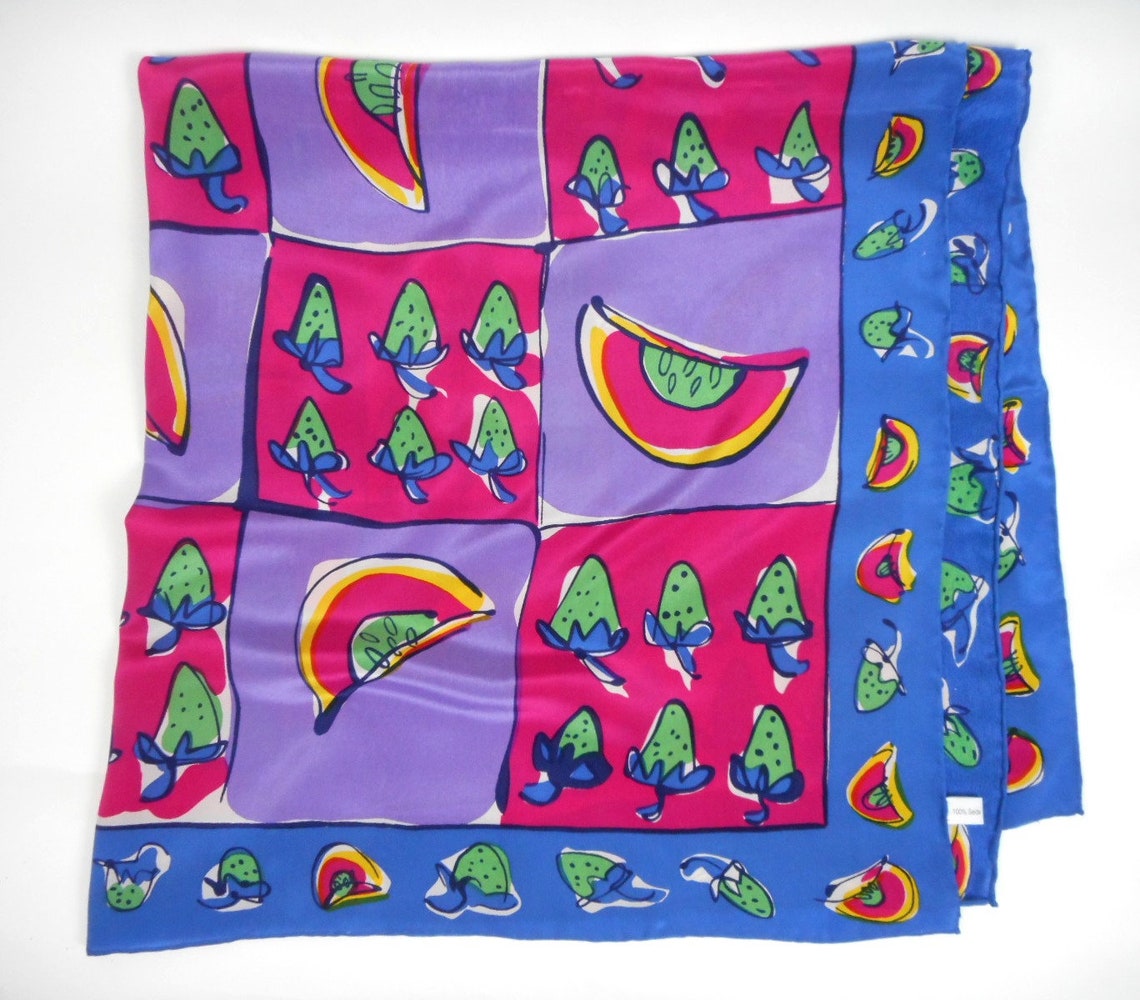 Vintage Fruit Print Silk Scarf: Blue Purple Abstract Design - Etsy