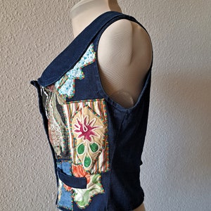 Women's Patchwork Denim Vest, Jean Vest Hippie Bohemian, Denim Vest ...