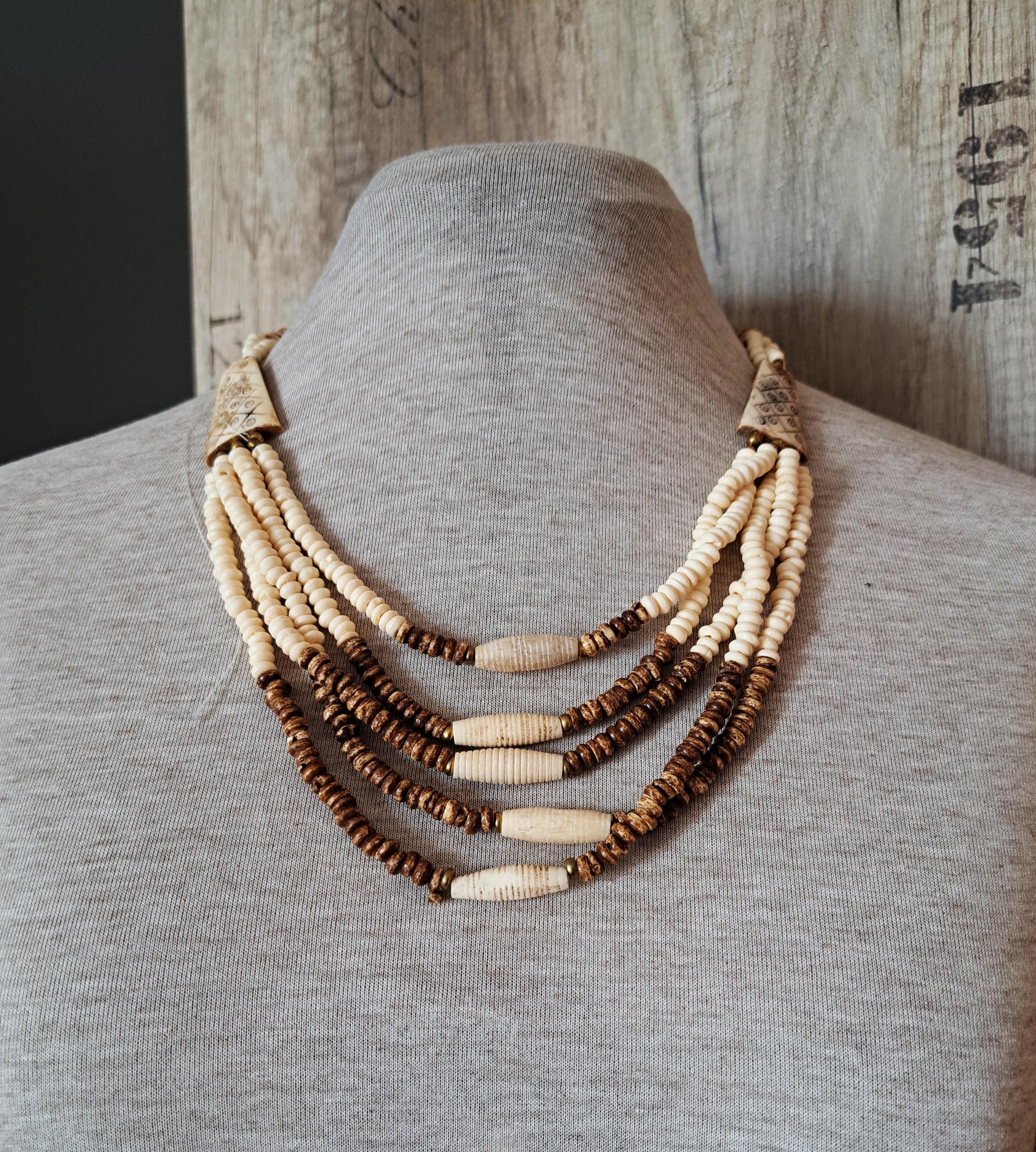 Vintage Multi-strand Bone Bead Necklace With Metal Accents, Reto Tribal ...