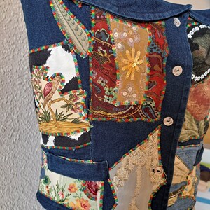 Women's Patchwork Denim Vest, Jean Vest Hippie Bohemian, Denim Vest ...