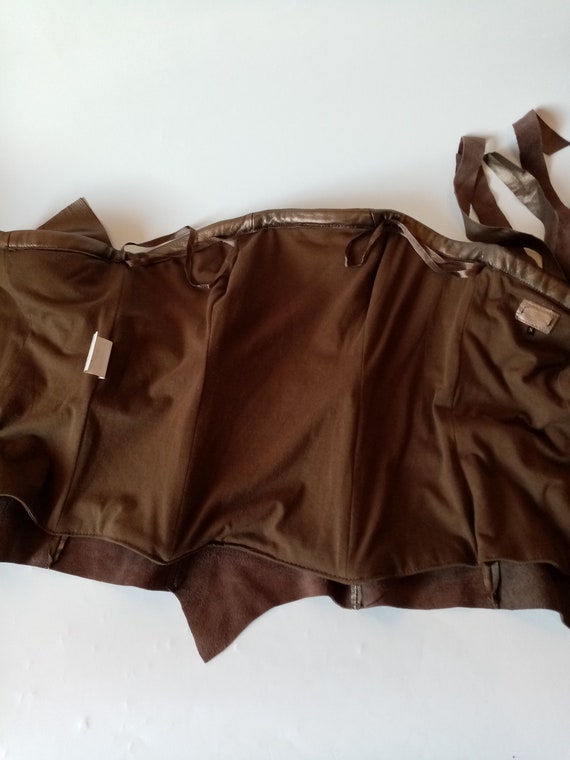 Brown Metallic Genuine Leather Corset, Lace and Pearl… - Gem