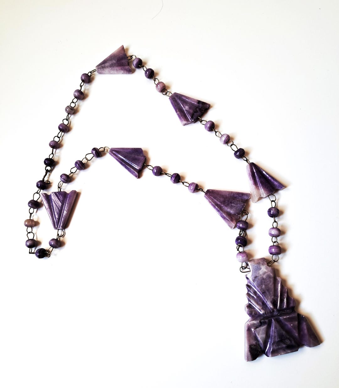 Art Deco Face Carved Amethyst Necklace - Retro Purple Gemstone Jewelry ...