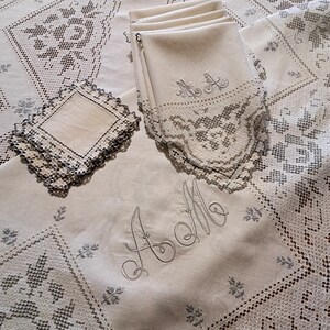 Antique Spanish Monogrammed Embroidered Tablecloth and Napkins ...