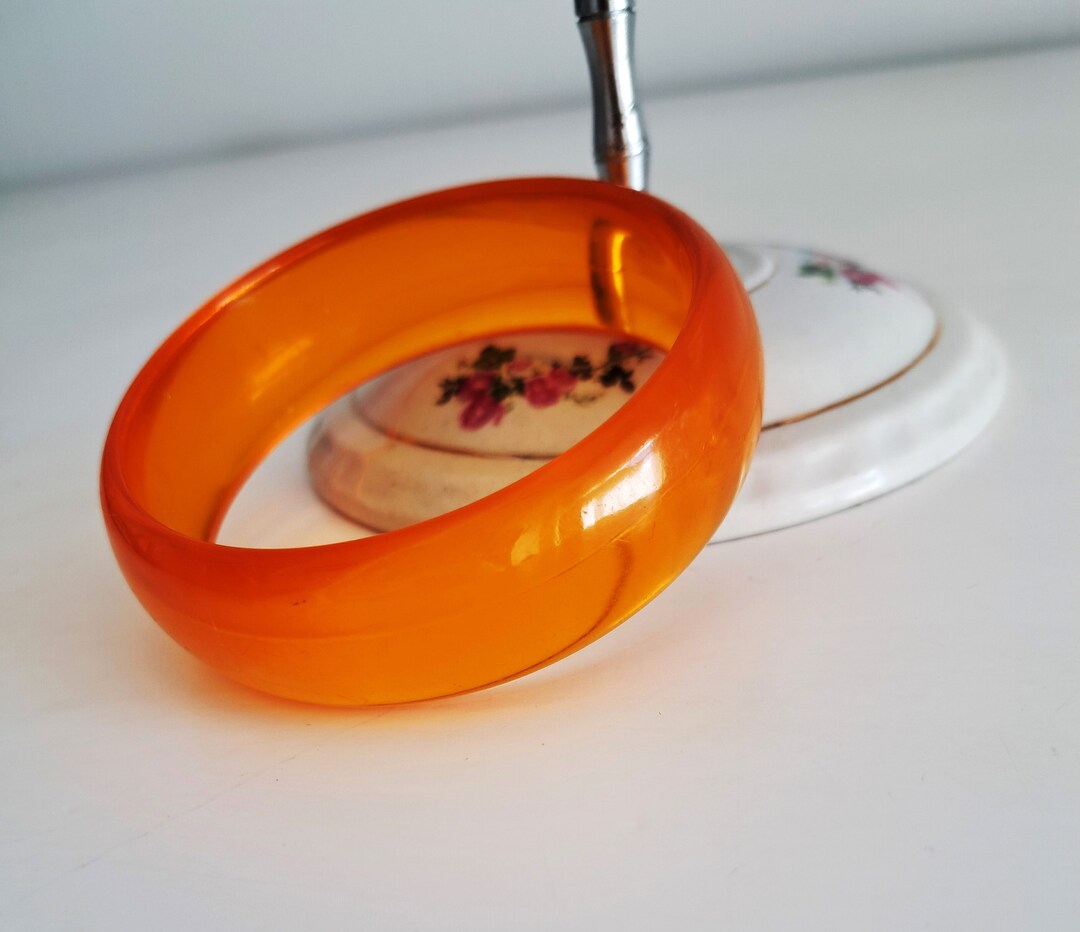 Vintage 70s Lucite Bracelet Transparent Orange Wide Bangle - Etsy