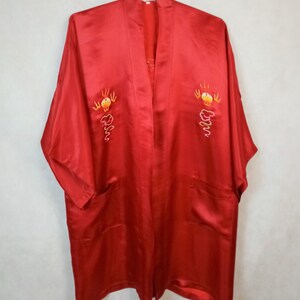 Vintage Golden Dragon Chinese Red Silk Robe, Hand Embroidery Dragon ...