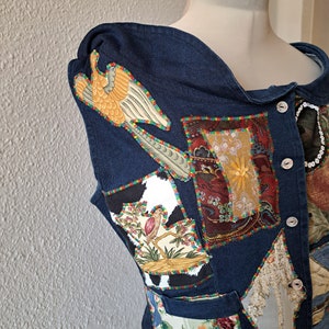 Women's Patchwork Denim Vest, Jean Vest Hippie Bohemian, Denim Vest ...
