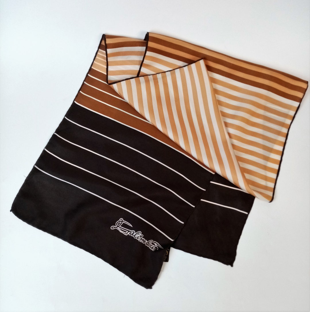 Vintage Galimberti Silk Scarf, Brown Beige Striped Long Scarf, Italian ...