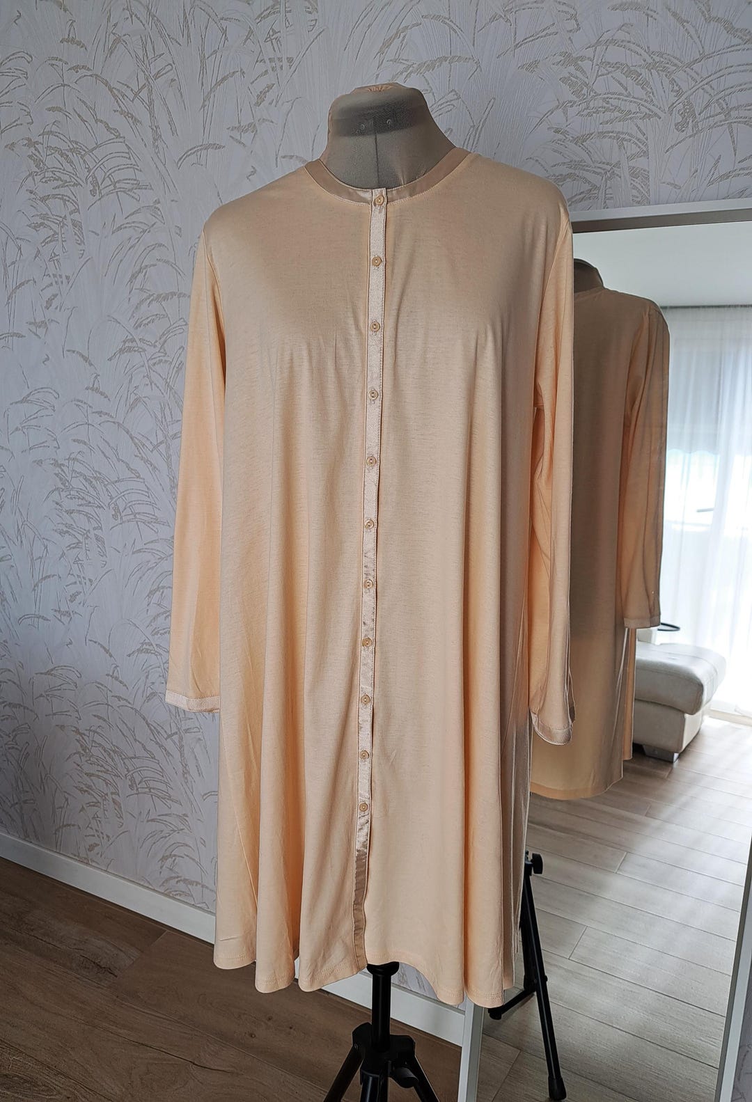 Vintage Louis Féraud Paris Nightgown Dress, Cream Cotton Jersey Sleepwear, Button-up Lounge ...