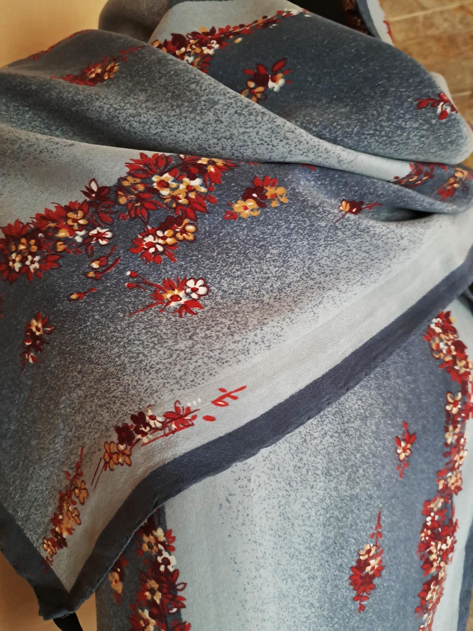 Vintage Silk Scarf Fabio Pucci Gray Burgundy Beige Floral Design Oblong ...