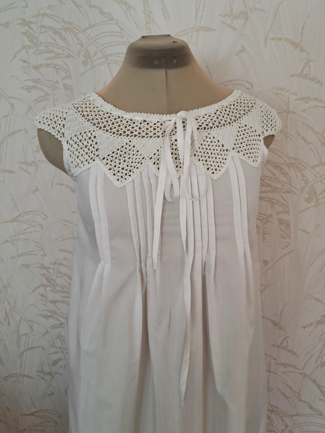 Vintage 50s White Night Dress Women Nightgown Hand Crochet Lace Detail ...