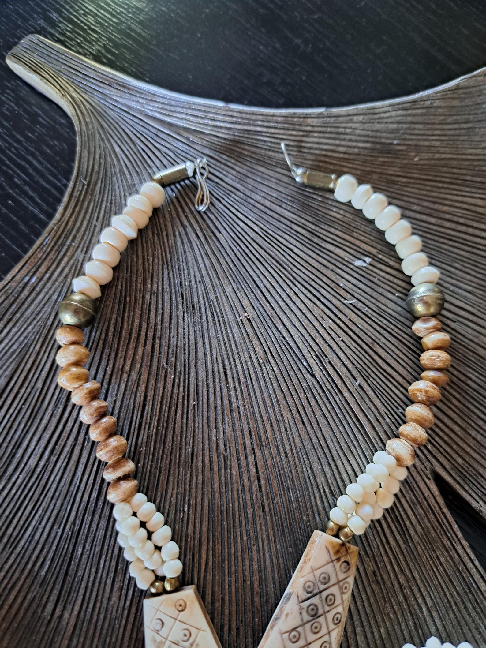 Vintage Multi-strand Bone Bead Necklace With Metal Accents, Reto Tribal ...