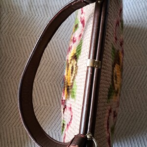 Large Tapestry Bag Vintage 50s Top Handle Handbag Multicolored Flowers ...