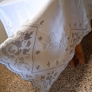 Antique Spanish Monogrammed Embroidered Tablecloth and Napkins ...