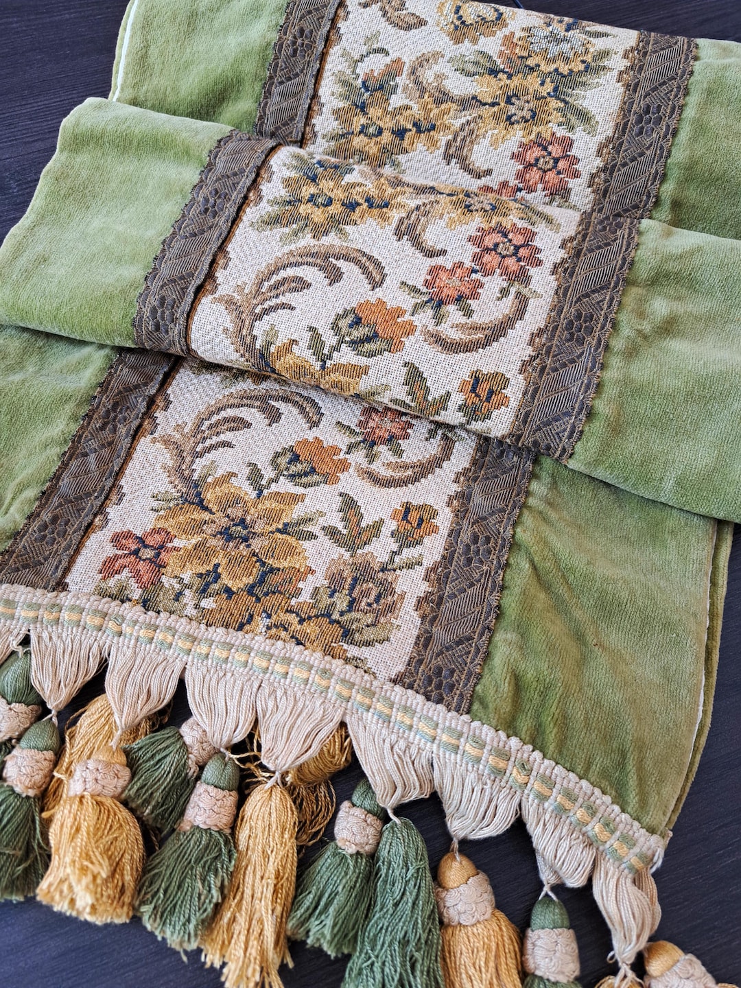 Antique Tapestry Velvet Table Runner, Tapestry Table Runner With ...