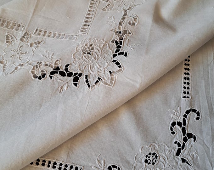 White Cut Work Embroidery Tablecloth, Square Lace Table Cloth, Cutwork ...