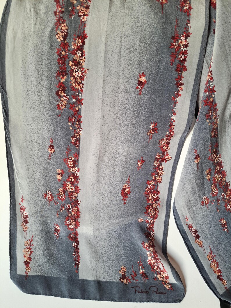 Vintage Silk Scarf Fabio Pucci Gray Burgundy Beige Floral Design Oblong ...