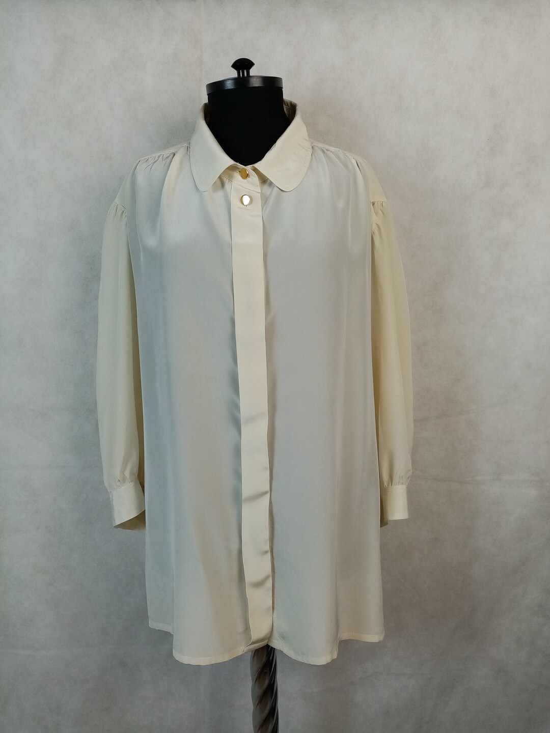 Vintage 100% Silk Peter Hahn Blouse, Ivory Long Sleeves Pleated Silk ...