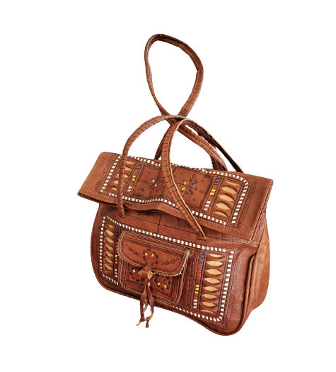 Moroccan Leather Bag, Tribally Decorated Handbag, Ethnic African Purse ...