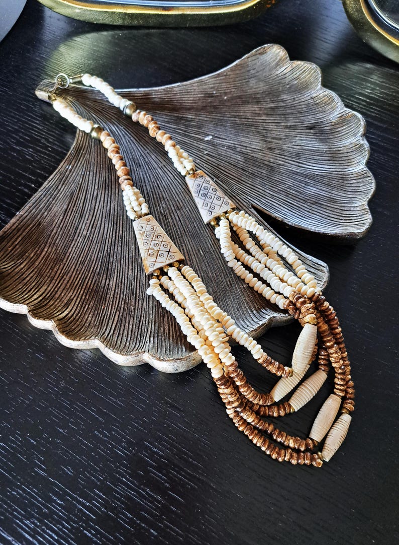 Vintage Multi-strand Bone Bead Necklace With Metal Accents, Reto Tribal ...