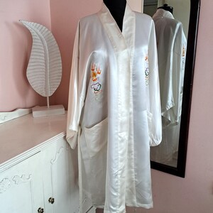 Vintage Hand Embroidered Dragon Robe Golden Dragon Chinese White Silk ...