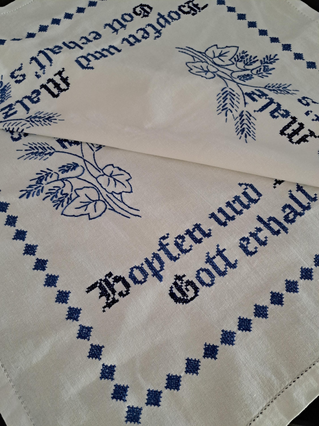 Vintage German Embroidered Tablecloth, Hand-stitched Rustic Traditions ...