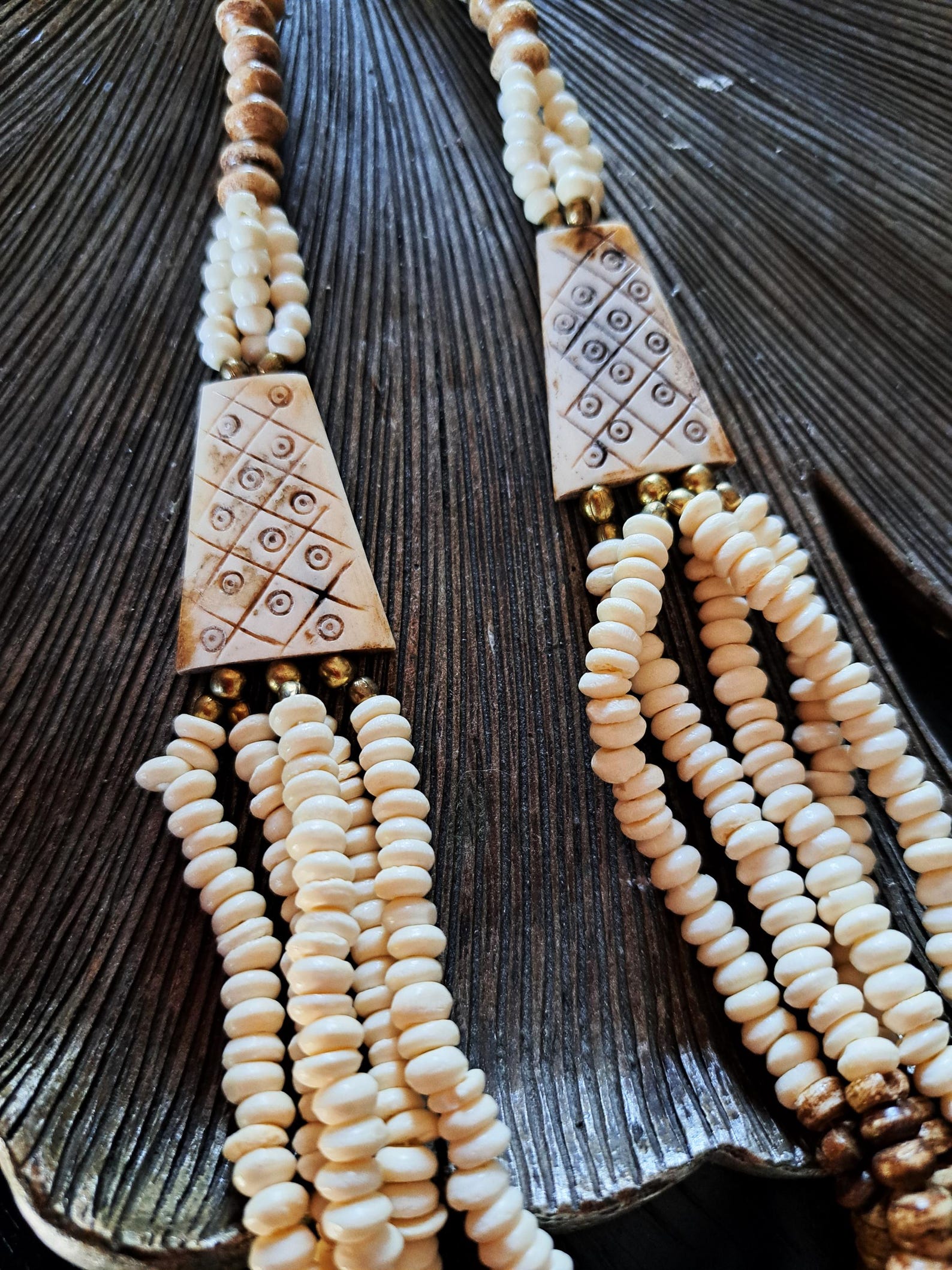 Vintage Multi-strand Bone Bead Necklace With Metal Accents, Reto Tribal ...