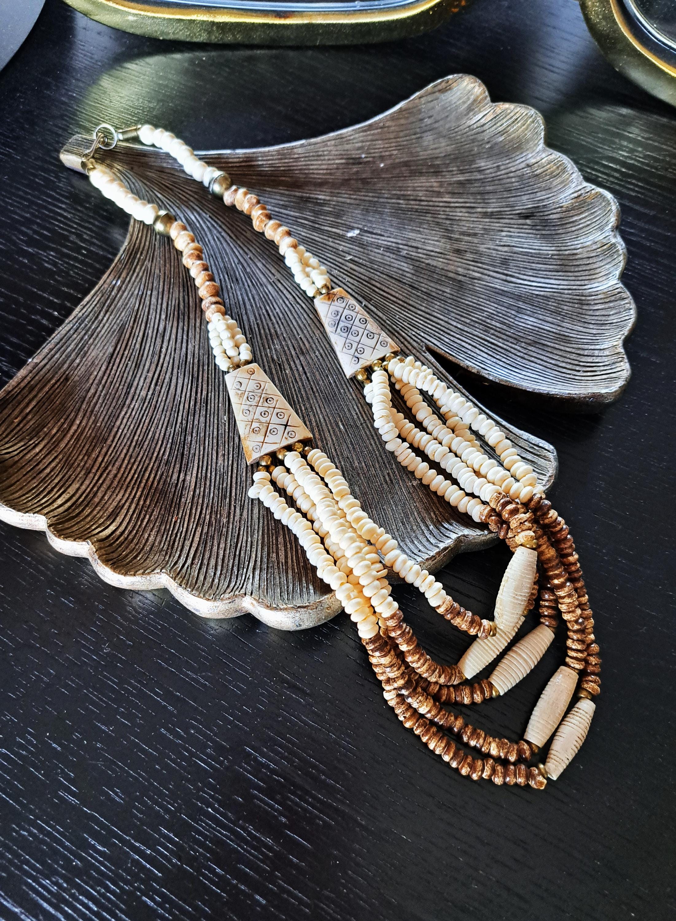 Vintage Multi-strand Bone Bead Necklace With Metal Accents, Reto Tribal ...
