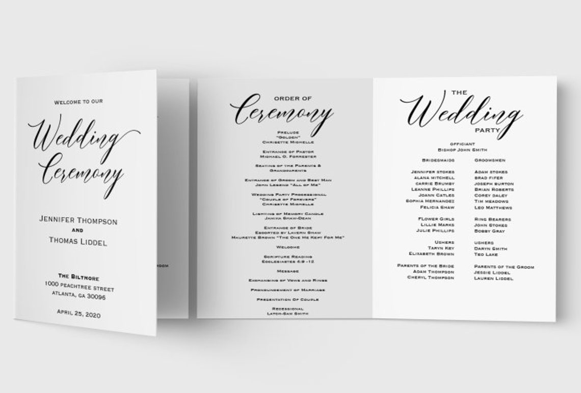 DIY Folded Printable Wedding Program Template Instant - Etsy