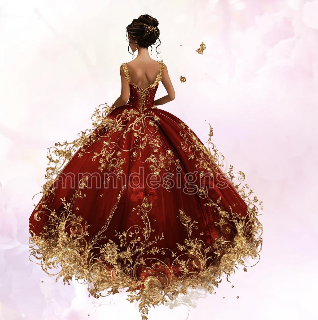 Red and Gold Quinceañera Clip Art -- Elegant Mis Quince Años Images ...