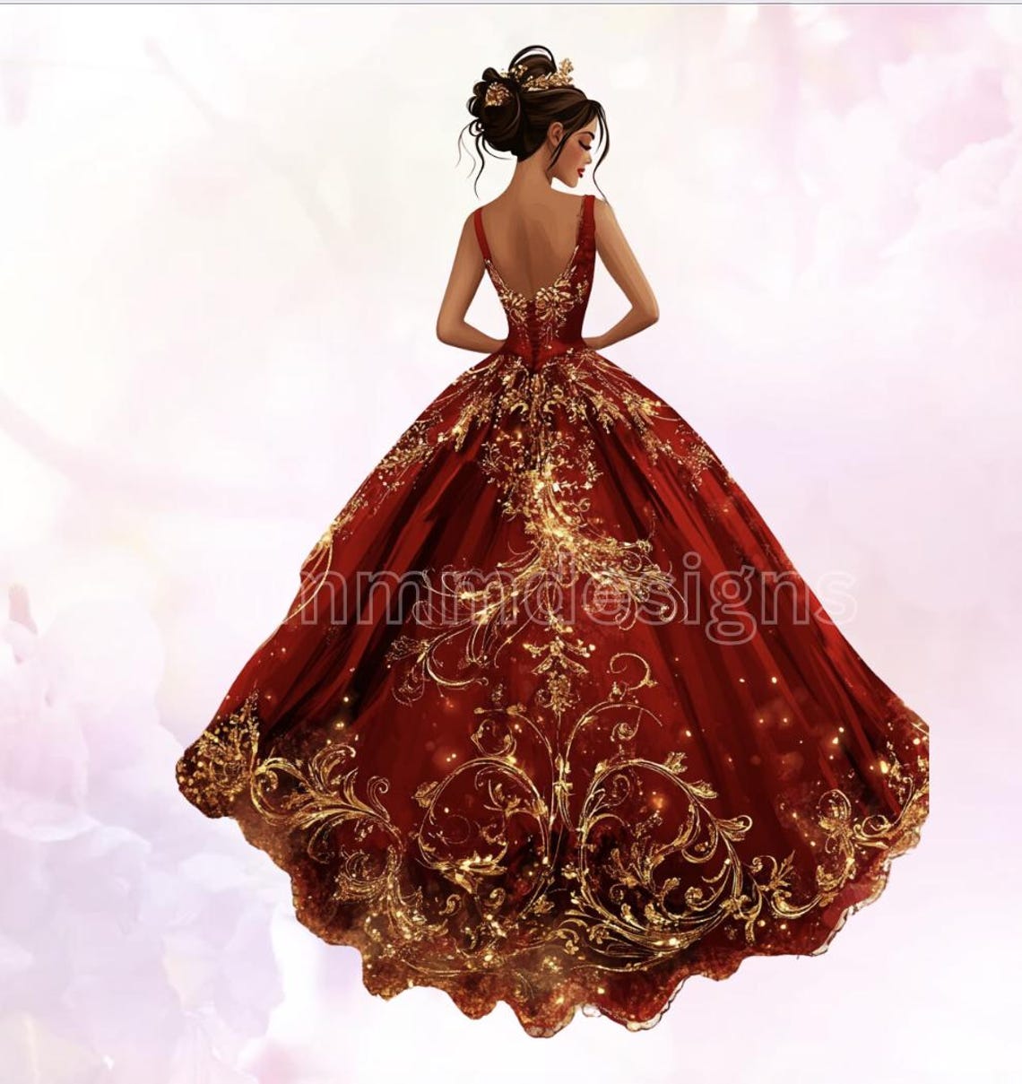 Red and Gold Quinceañera Clip Art -- Elegant Mis Quince Años Images ...