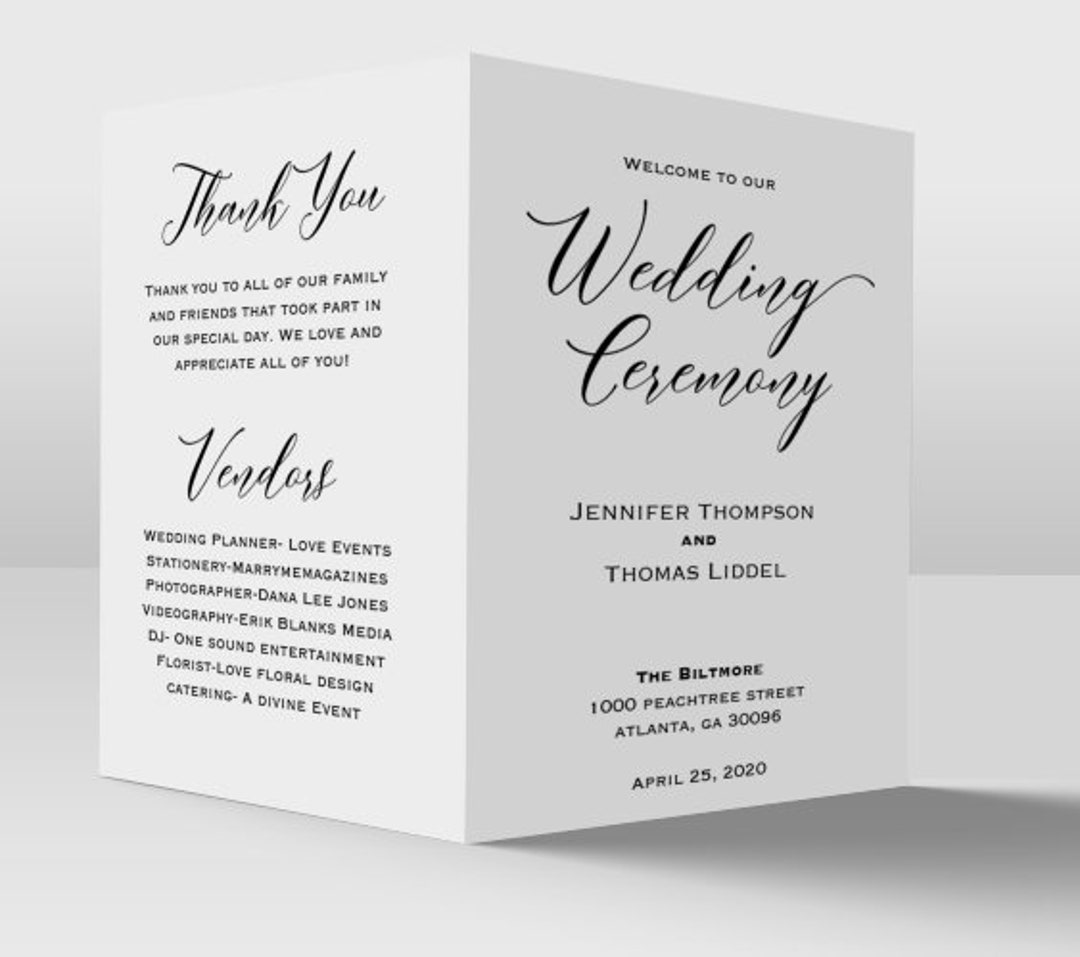 DIY Folded Printable Wedding Program Template - Instant Download ...