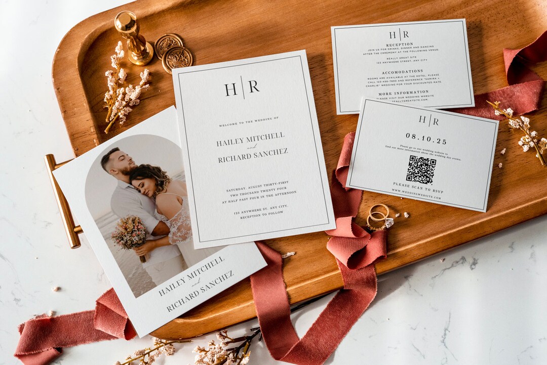 QR Code Arc Wedding Invitation Template, RSVP Wedding Invite, Boho ...
