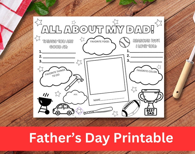 FATHER'S DAY Gift | All About My Dad INSTANT Download | |kids Fathers ...