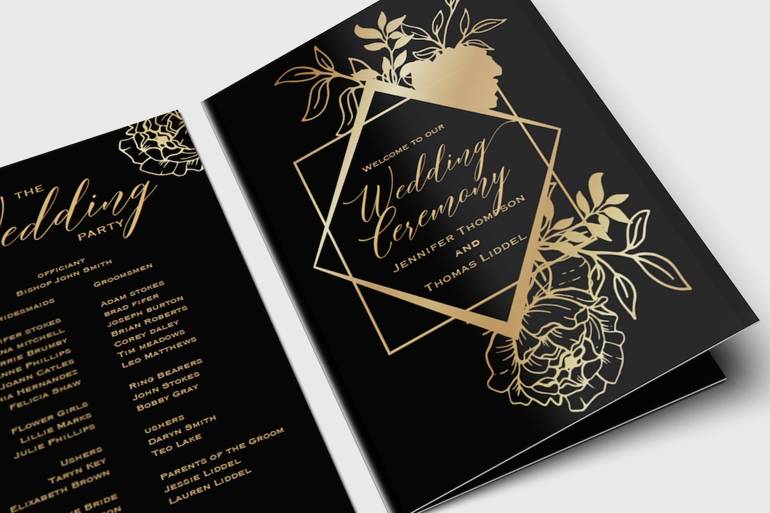 Wedding Program Template-black and Gold - Etsy