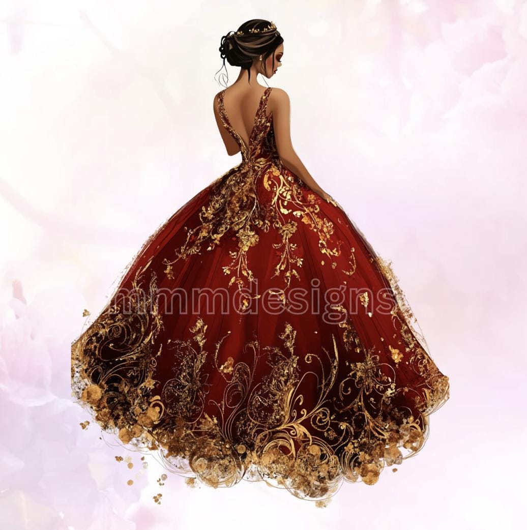 Red and Gold Quinceañera Clip Art -- Elegant Mis Quince Años Images ...