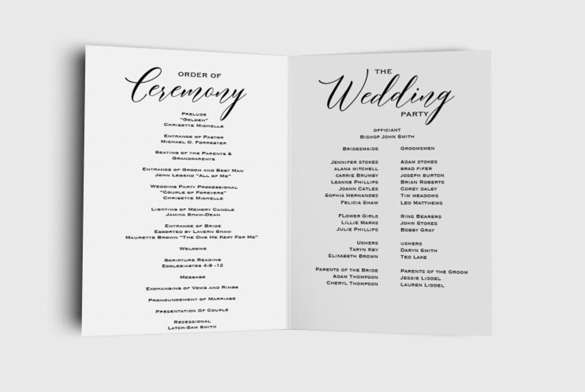 DIY Folded Printable Wedding Program Template Instant - Etsy
