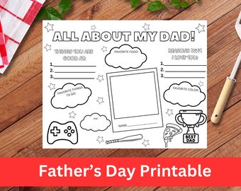 FATHER'S DAY Gift | All About My Dad INSTANT Download | |kids Fathers ...