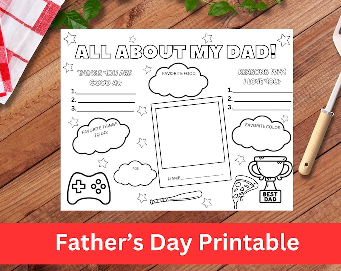 FATHER'S DAY Gift | All About My Dad INSTANT Download | |kids Fathers ...