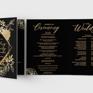 Wedding Program Template-black and Gold - Etsy