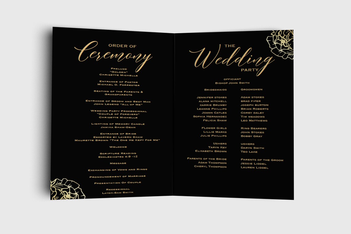 Wedding Program Template-black and Gold - Etsy
