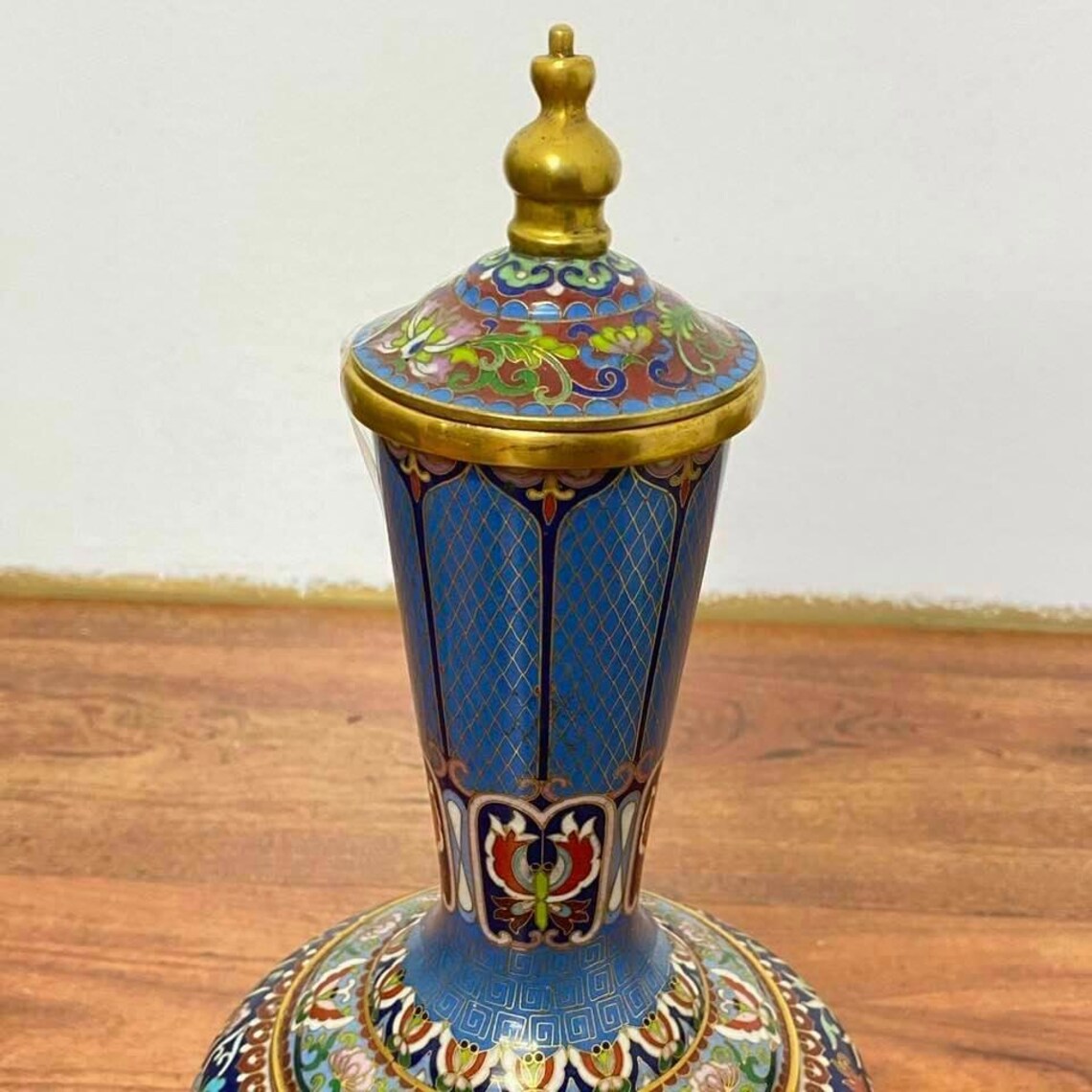 Antique Chinese Pair of Bronze Light Blue Cloisonne Enamel Floral ...