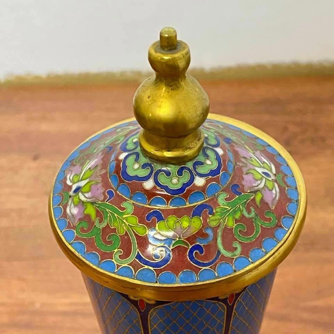 Antique Chinese Pair of Bronze Light Blue Cloisonne Enamel Floral ...