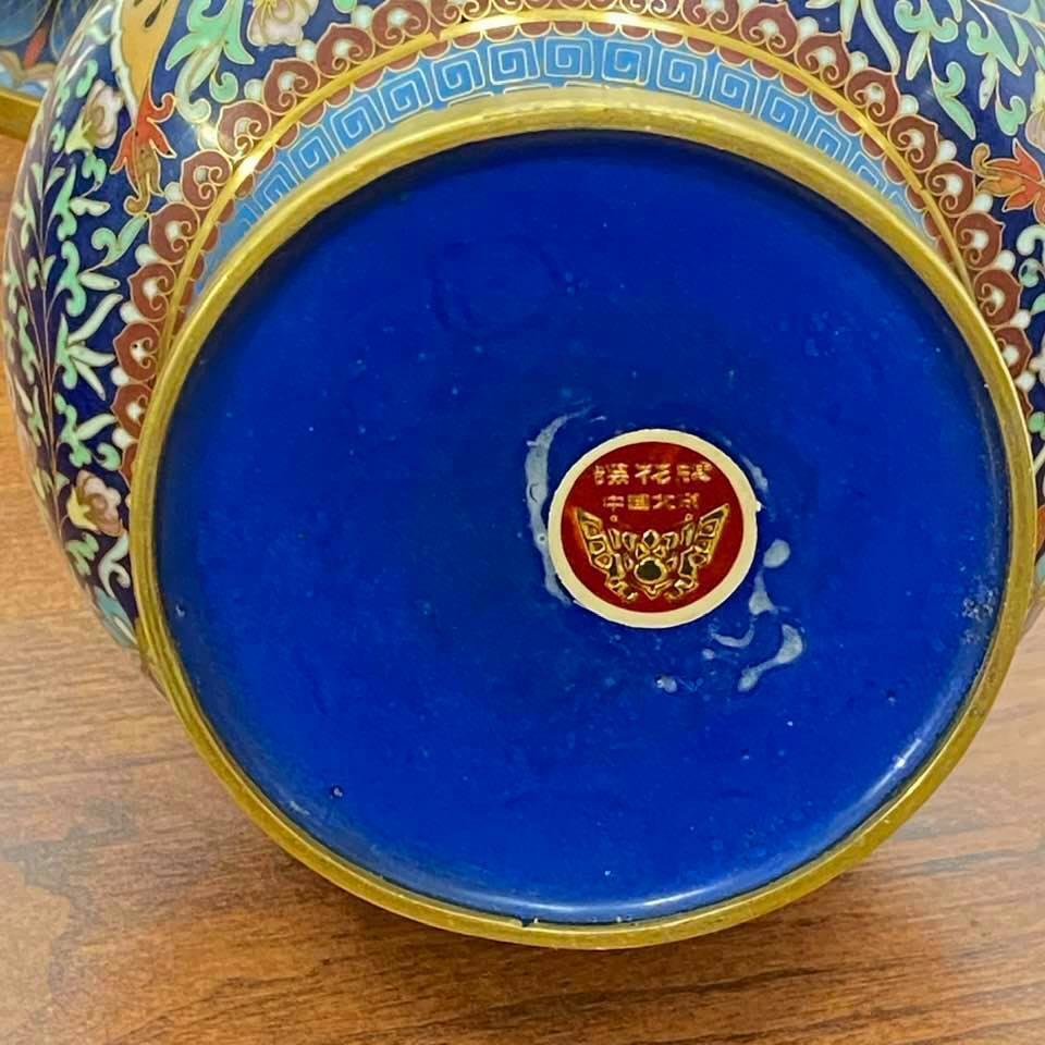 Antique Chinese Pair of Bronze Light Blue Cloisonne Enamel Floral ...